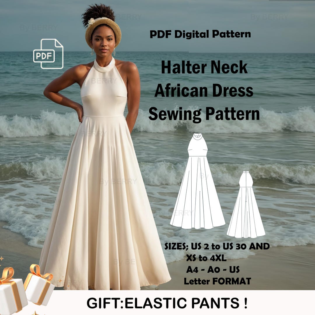 Halter Neck African Dress Sewing Pattern | Halter Neck Design | Ball ...