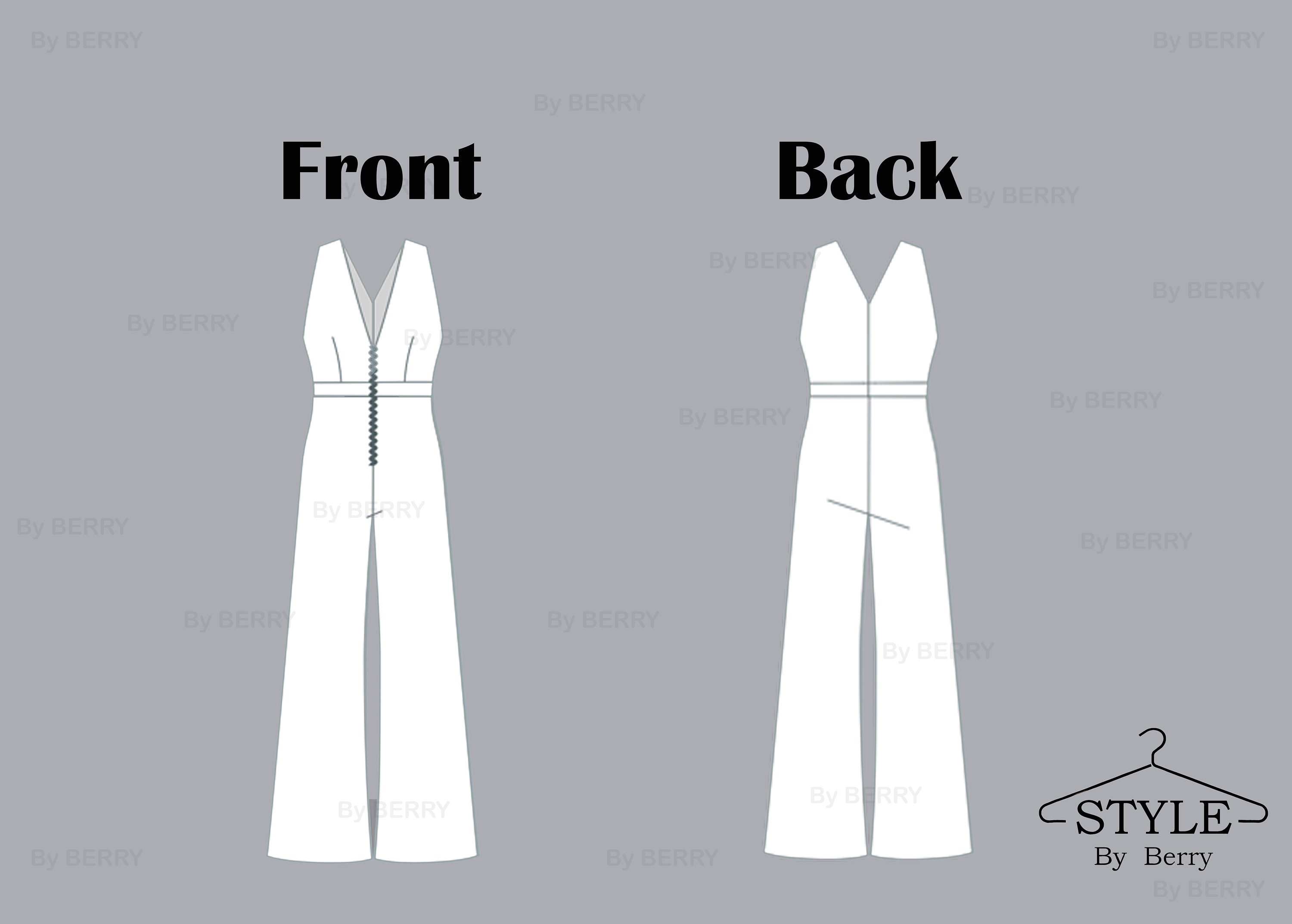 Palazzo V Neck Jumpsuit Pattern, Formal Jumpsuit Pattern, Evening Gown ...