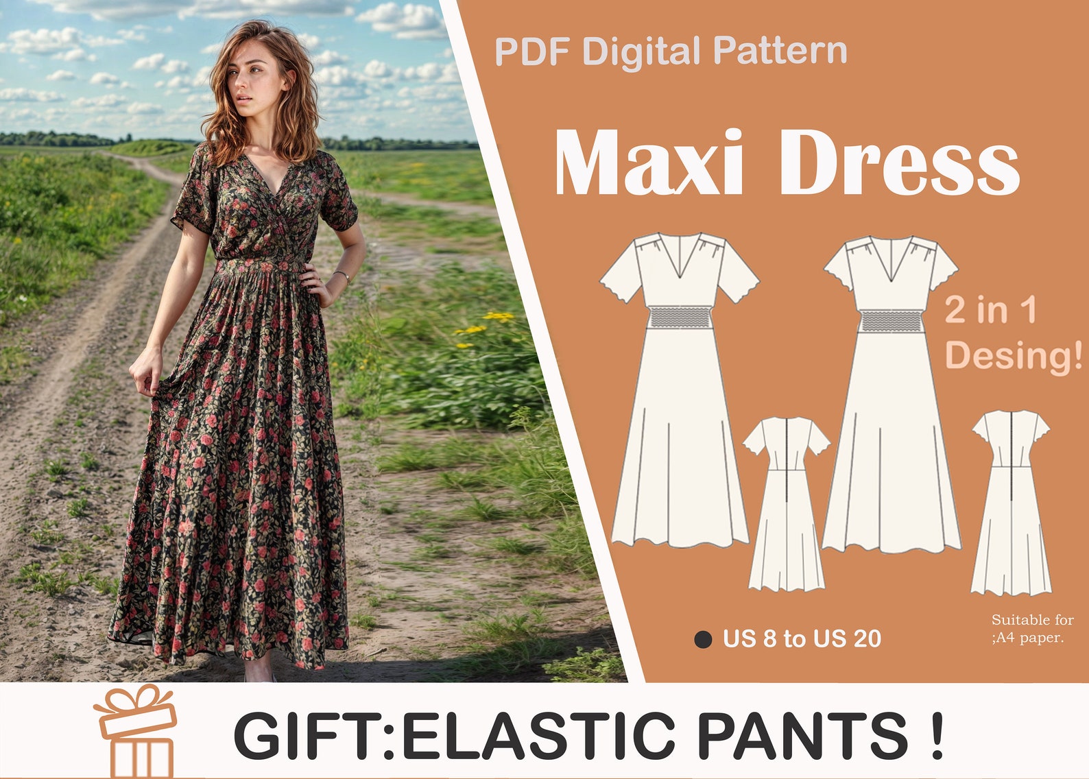 V Neck Dress Sewing Pattern, Prom Dress PDF Sewing Pattern Instant ...