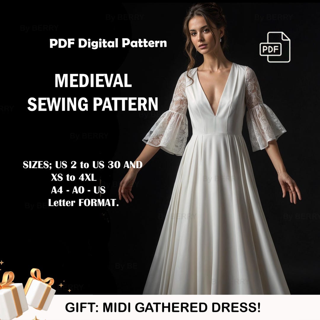 Medieval Dress Sewing Pattern: Renaissance Gown, Plus Size (PDF Pattern ...