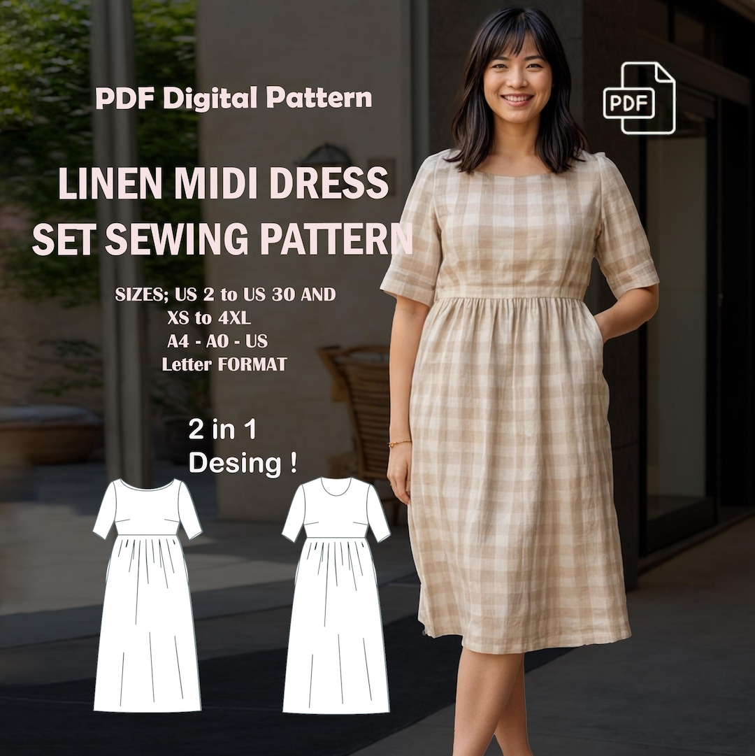 Midi Linen Dress Sewing Pattern: Milkmaid Sundress (easy PDF Pattern ...