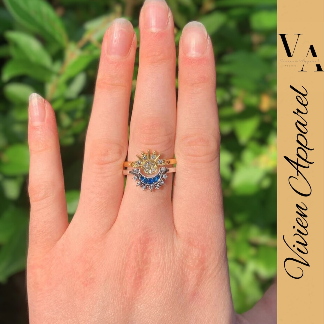 Sun and Moon Ring Set Sun Ring Moon Ring Sun Moon Ring Celestial Sun ...
