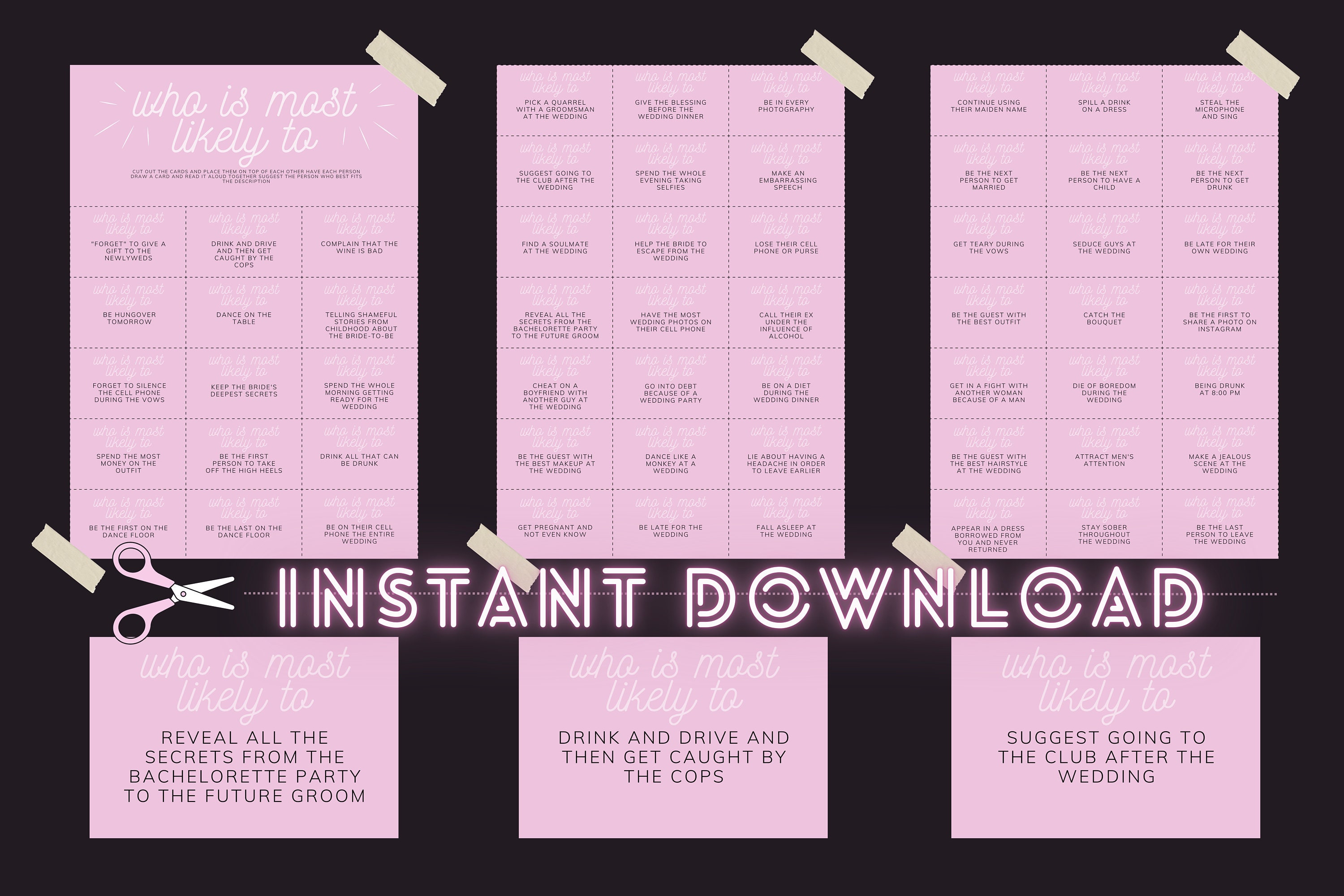 Most Likely To, Pink Bridal Shower Games, Instant Download, Printable ...