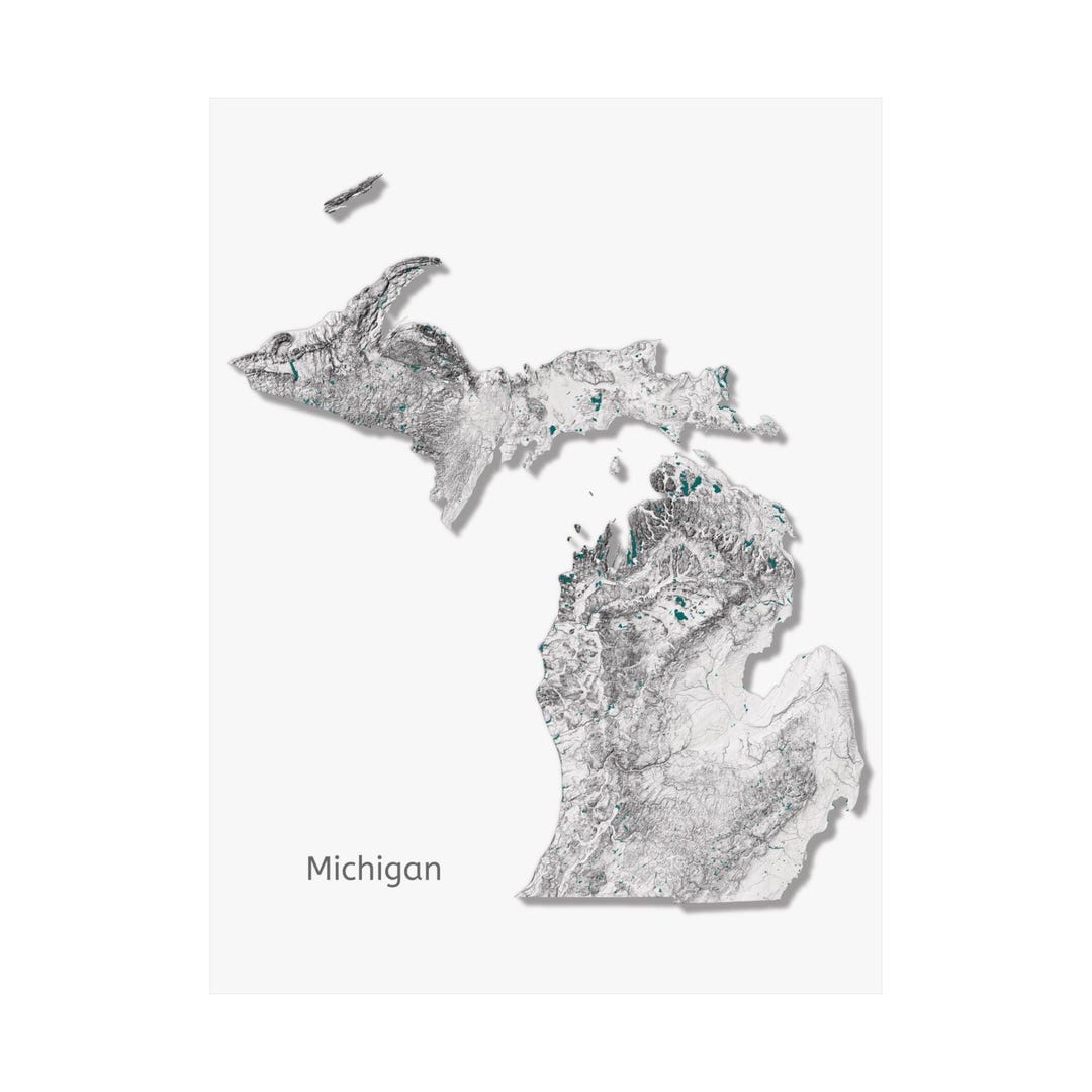 Michigan Topographical Map Wall Art | Minimal Elevation Wall Art ...