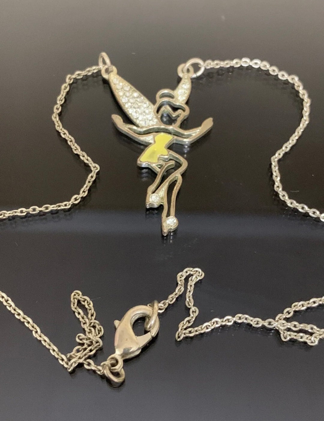 Vintage Disney Tinker Bell Enamel & Rhinestone Silver Necklace 16 - Etsy