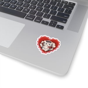 Valentine's Day Red Heart Kitten Sticker Waterproof, Cherry, Kiss ...