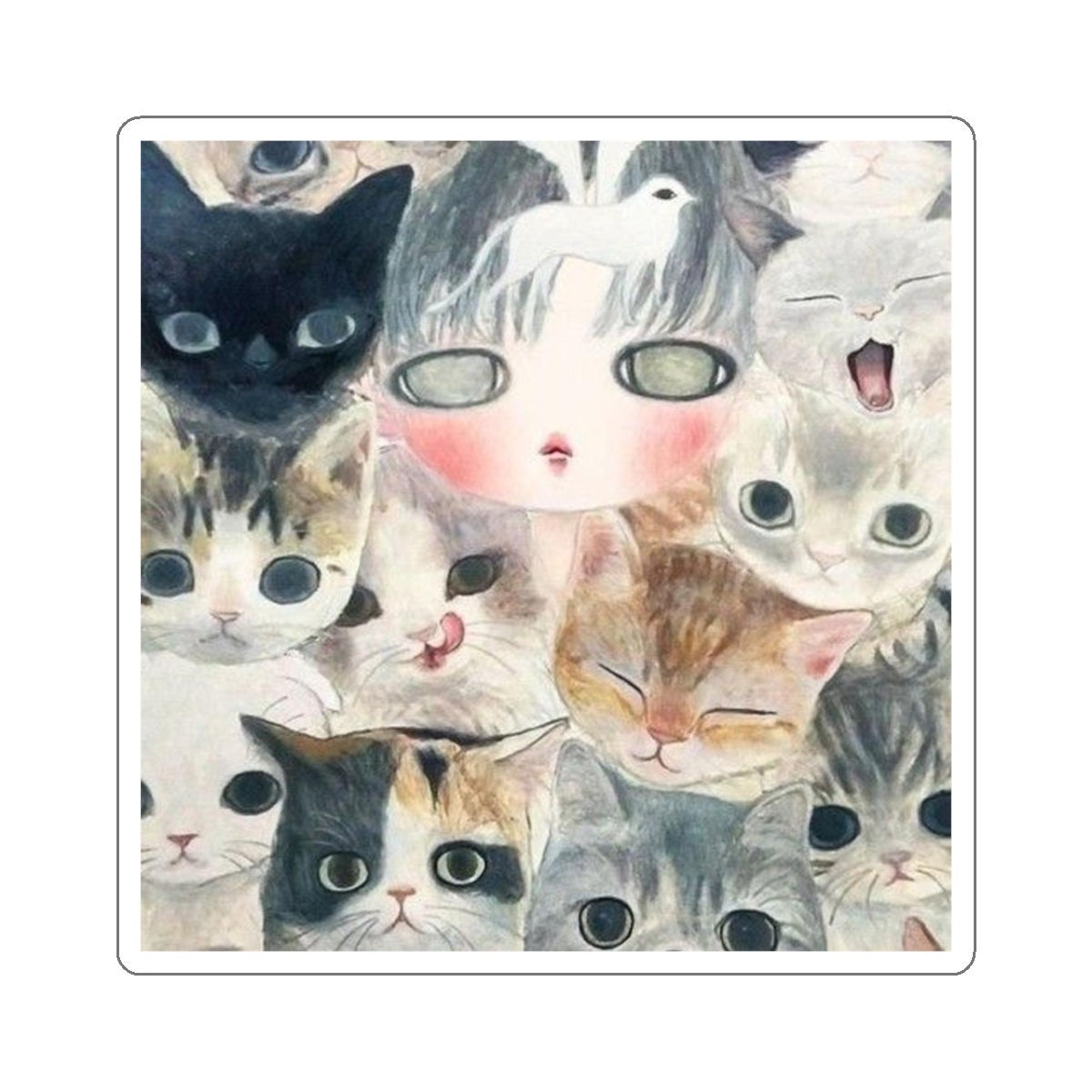 Aya Takano Girl Surrounded by Cats Square Vinyl Sticker - Etsy