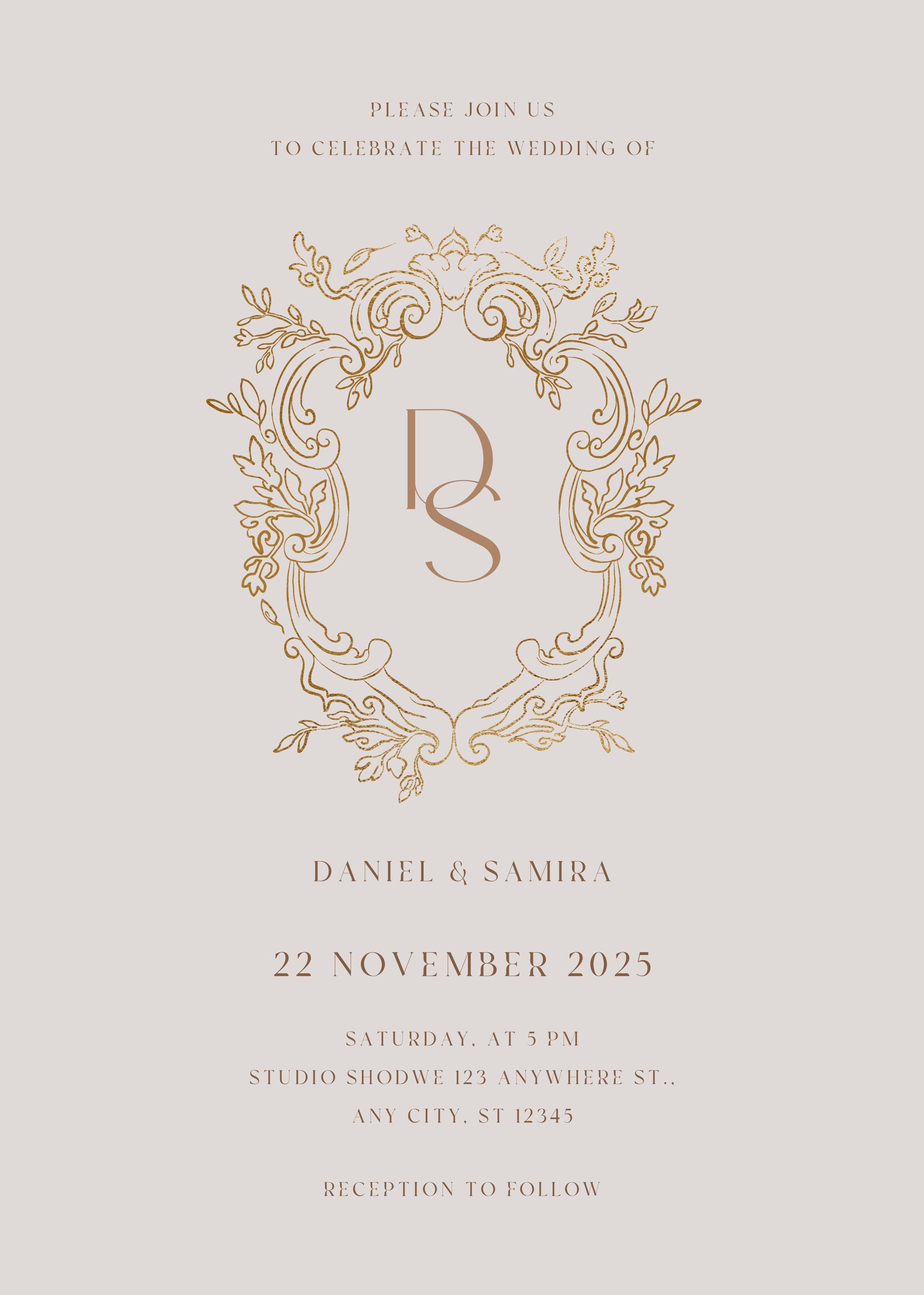 Printable Formal Wedding Invitation Template, Printable Editable ...