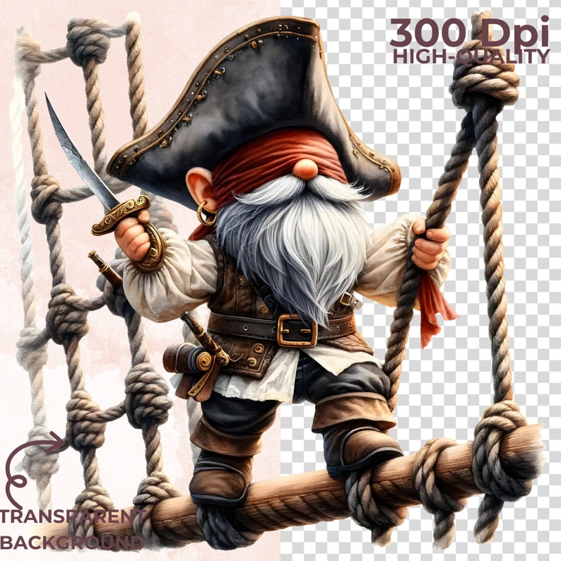 Adventurous Pirate Captain Gnome Clipart 24 High-res Watercolor Pngs ...