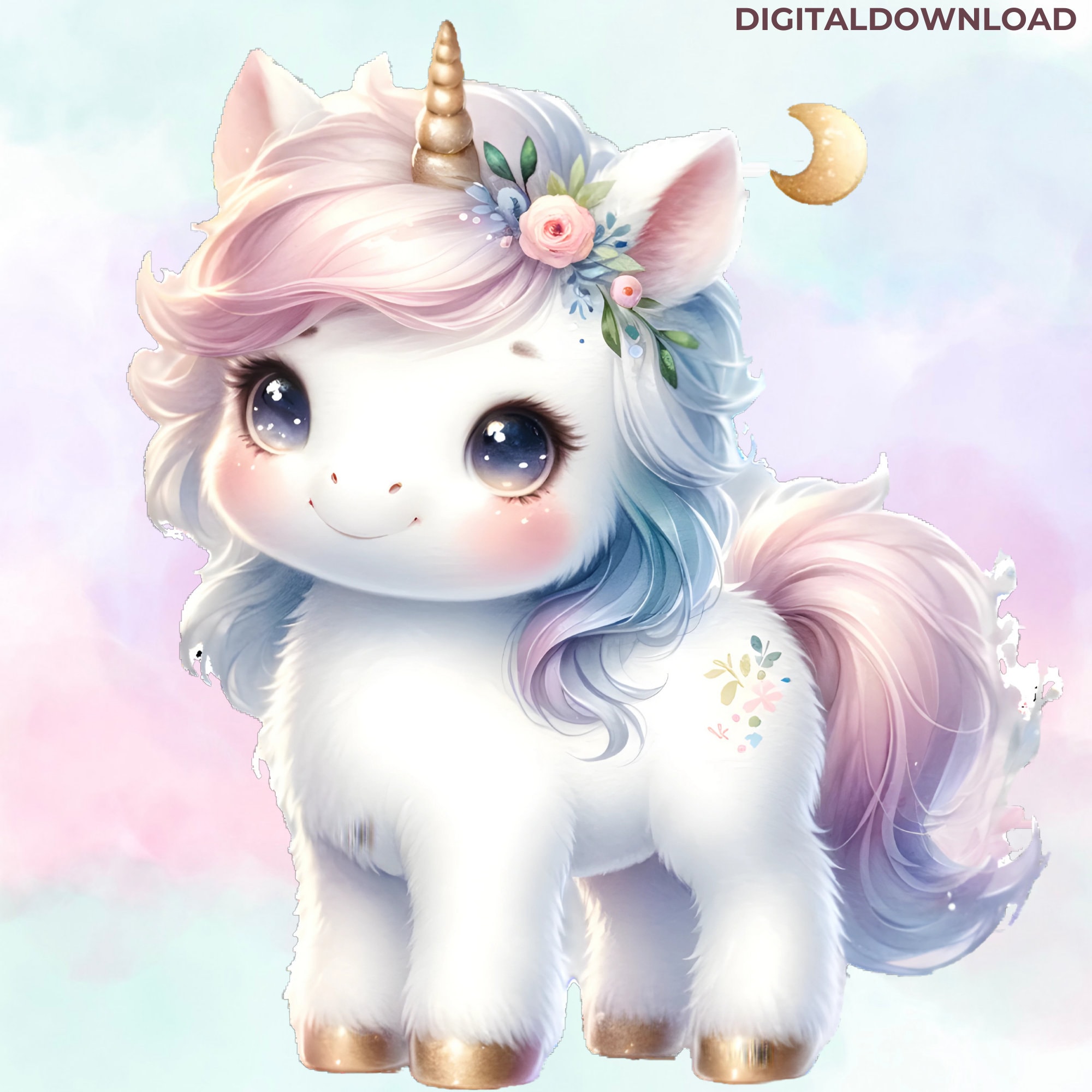 Magical Baby Unicorn Clipart Set, Transparent Background, Digital ...