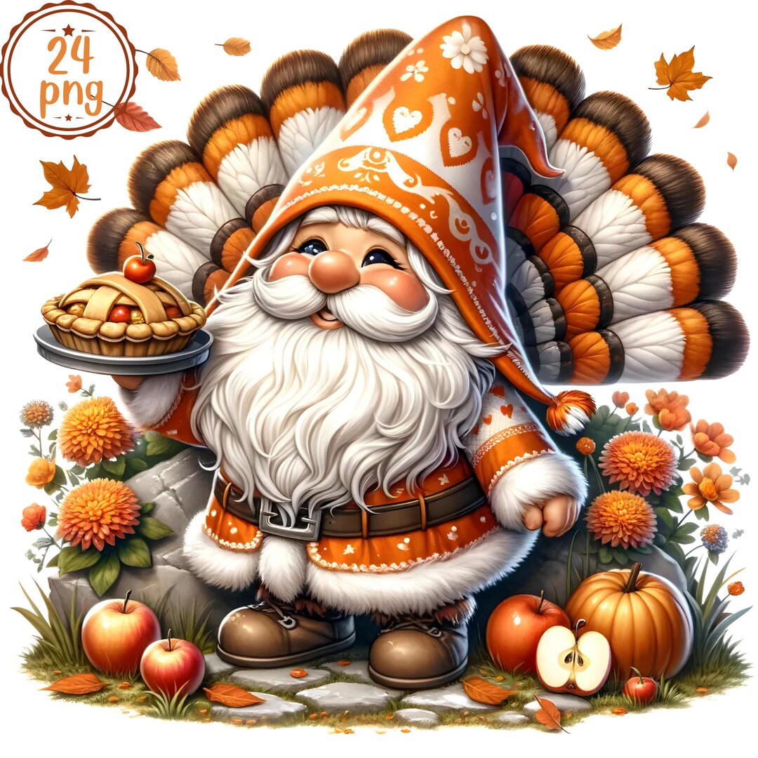 Thanksgiving Gnome Watercolor Clipart - 24 Pngs Digital Download ...
