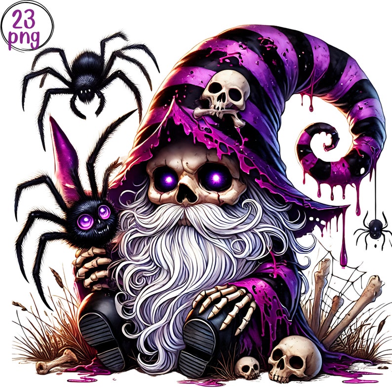 Watercolor Halloween Skeleton Gnome Clipart, 23 PNG Bundle (commercial ...