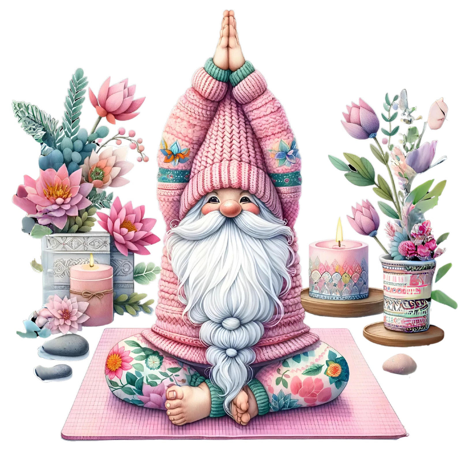 Yoga Gnome Watercolor Clipart Set,zen Gnome Clip Art Png,hygge Gnomes ...