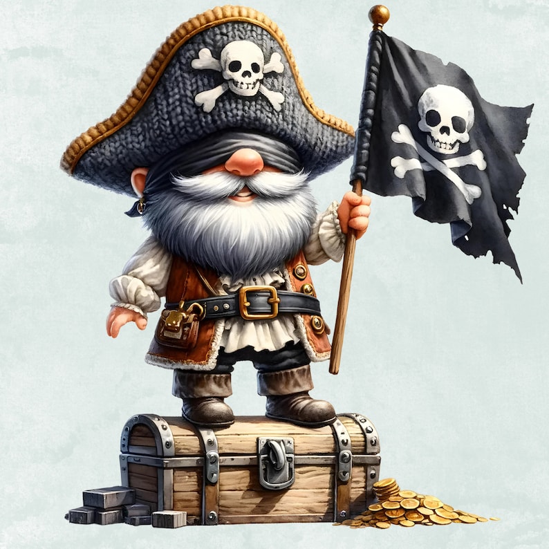 Adventurous Pirate Captain Gnome Clipart 24 High-res Watercolor Pngs ...