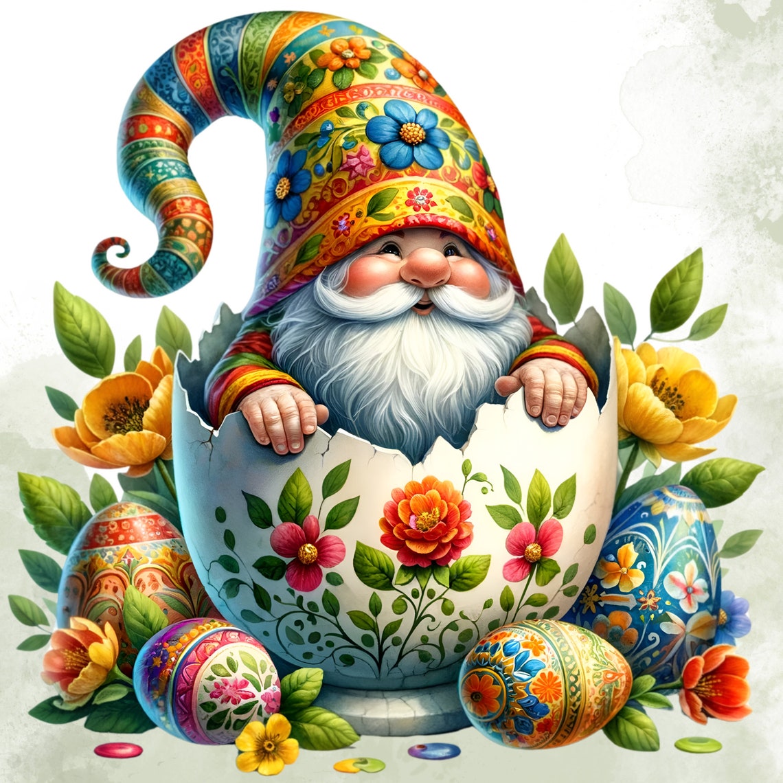 Whimsical Garden Gnome and Floral Easter Eggs Clipart Bundle ...