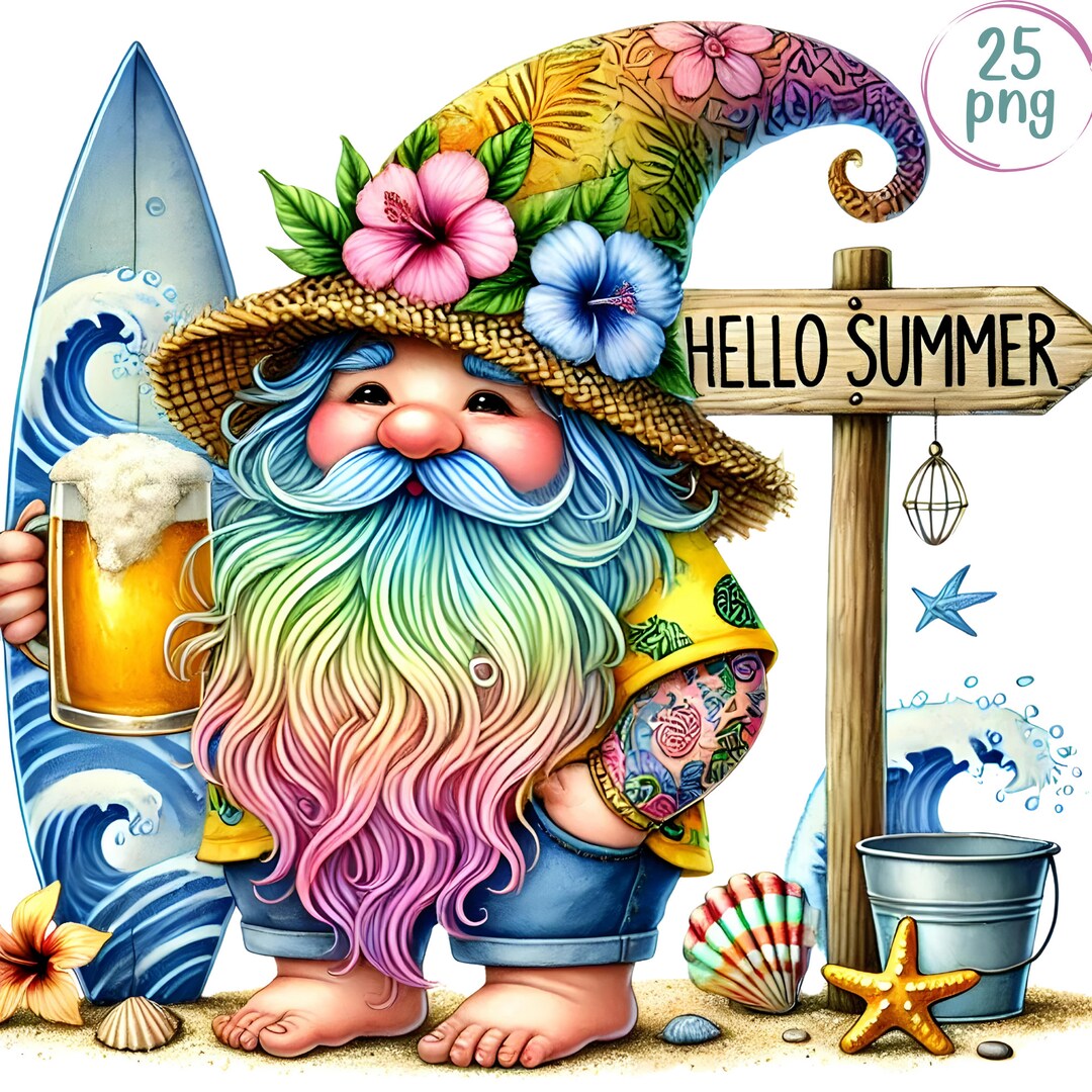 Summer Gnome Watercolor Clipart Bundle – Beach Gnomes (25 Pngs) - Etsy