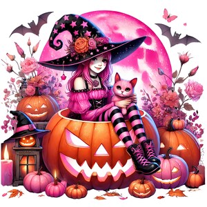 Pink Halloween Witch Watercolor Clipart - 20 Enchanting Designs, High ...