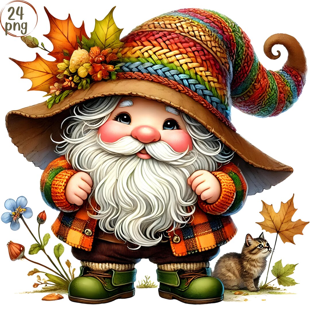 Watercolor Hello Fall Gnomes Collection Clipart, 23 PNG Autumn Clipart ...
