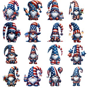 Patriotic Gnome Clipart Bundle. 40 PNG, American Pride, 4th of July PNG ...