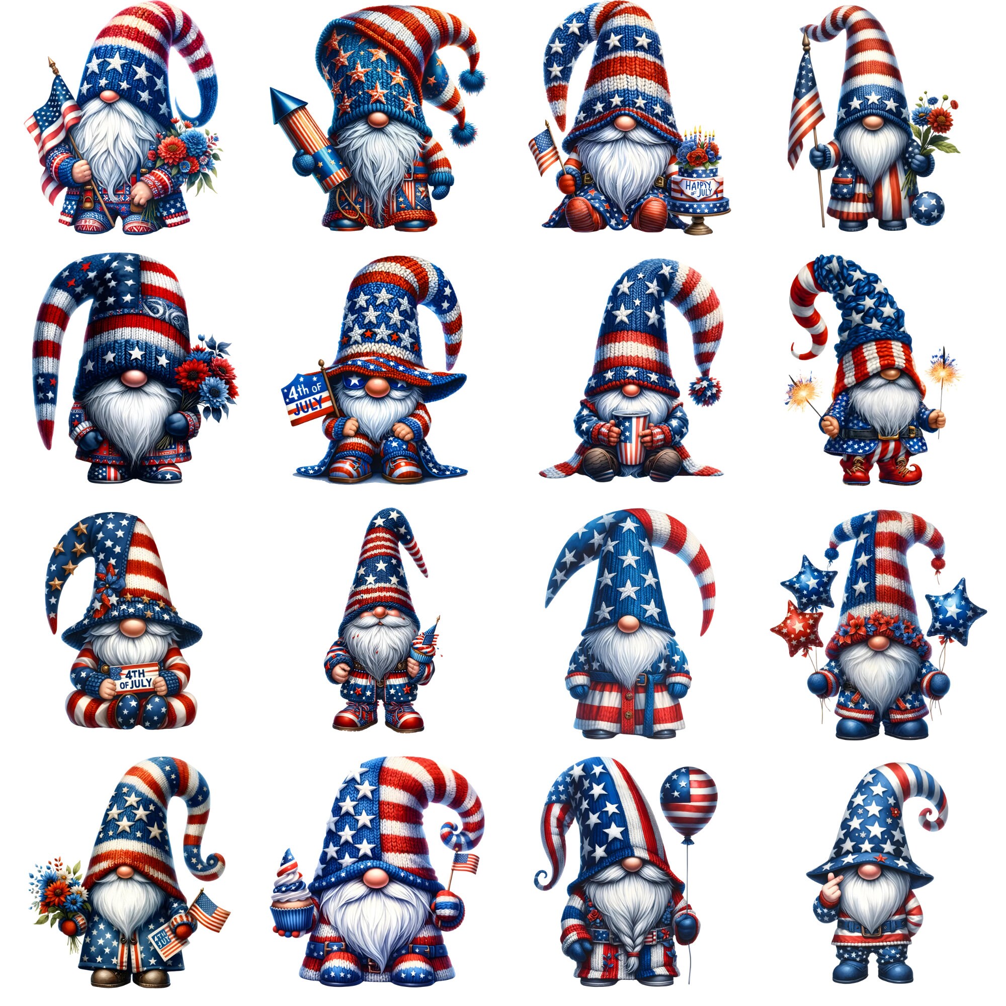 Patriotic Gnome Clipart Bundle. 40 PNG, American Pride, 4th of July PNG ...