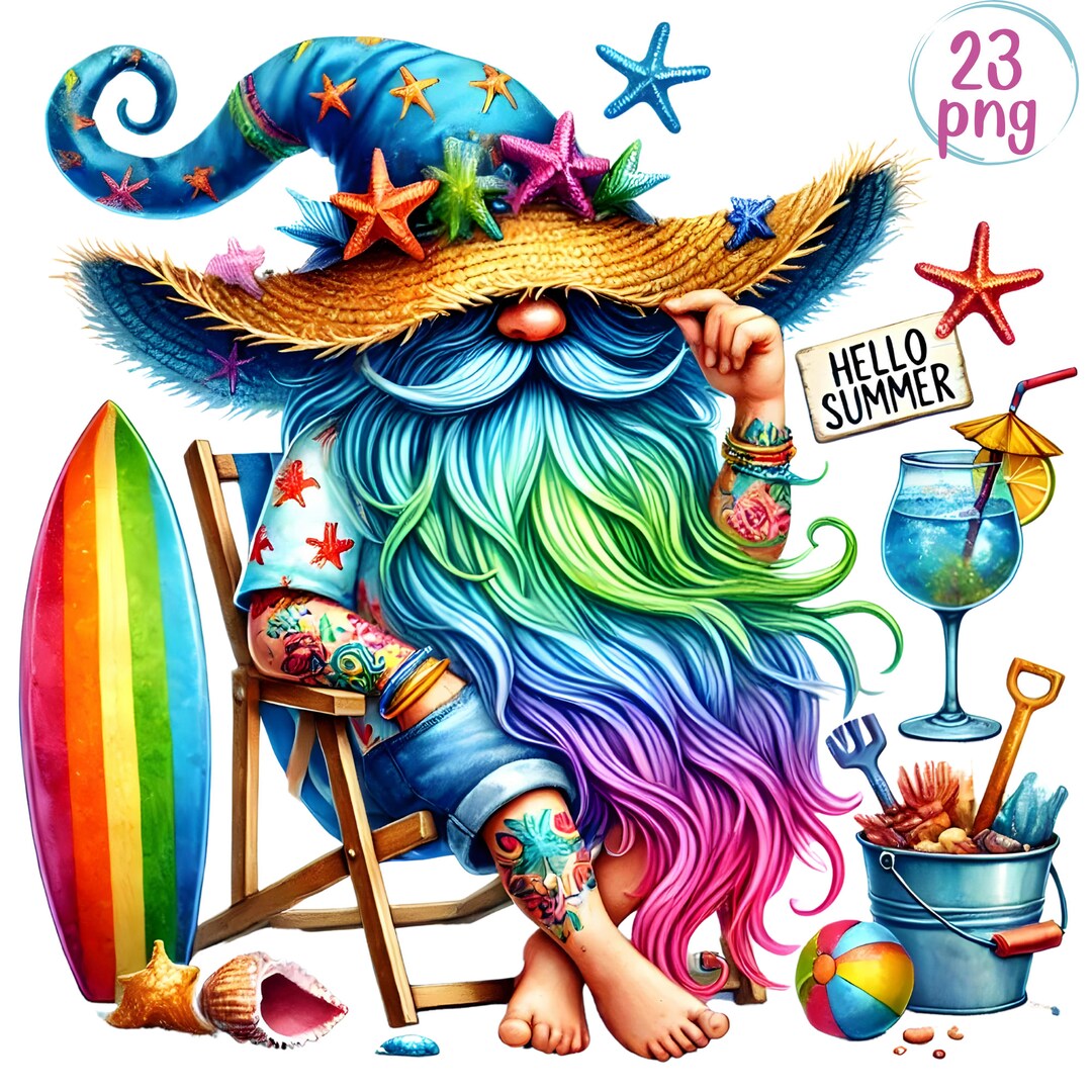 Summer Gnome Watercolor Clipart Bundle - 23 Pngs Watercolor Summer ...