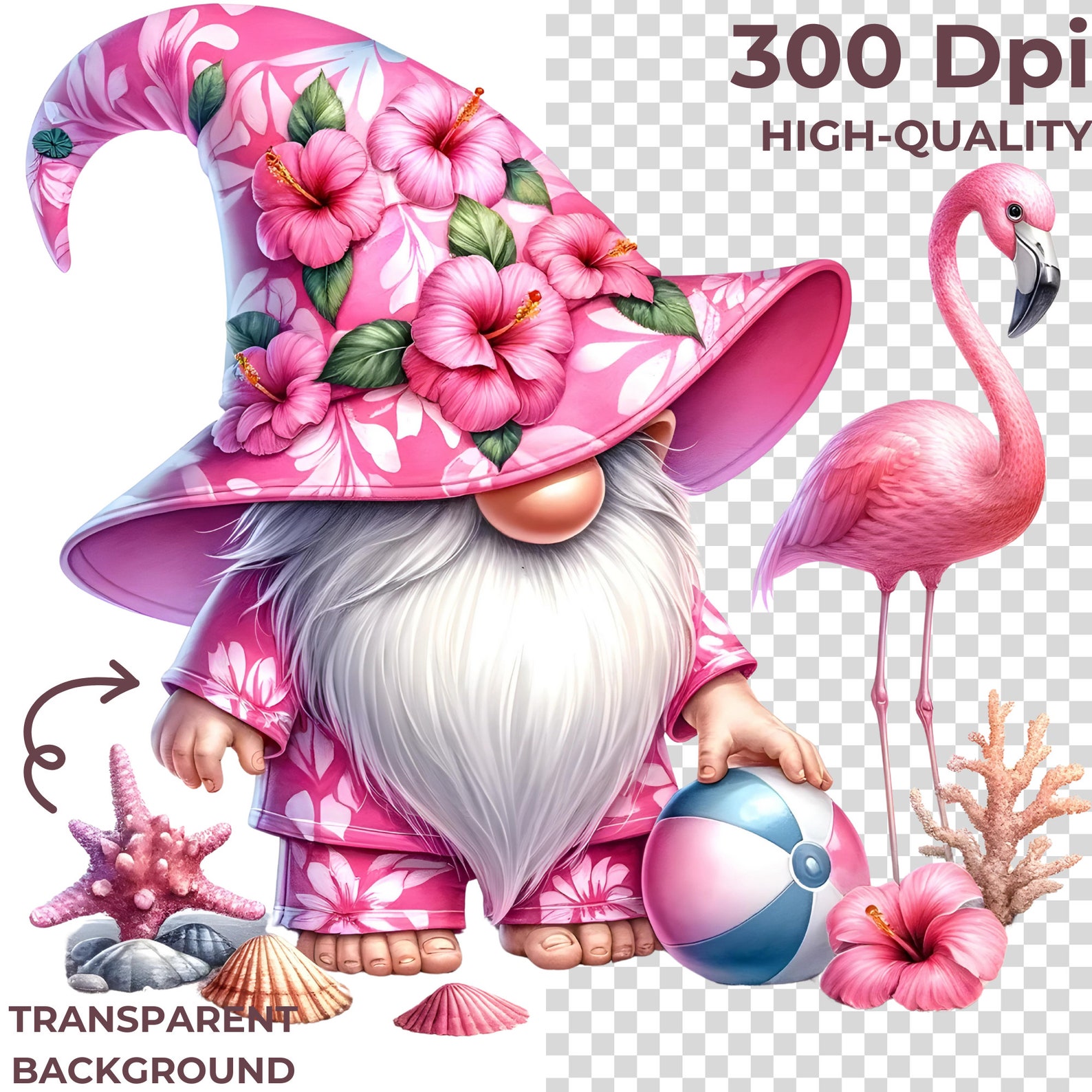 Pink Flamingo Gnome Watercolor Clipart, Tropical PNG Images (digital ...