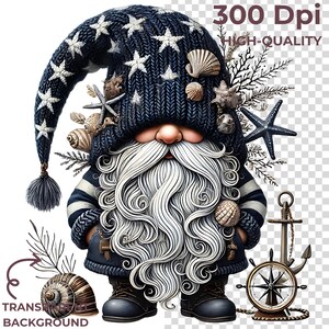 Nautical Gnome Watercolor Clipart - 24 Pngs for Ocean-themed Creations ...