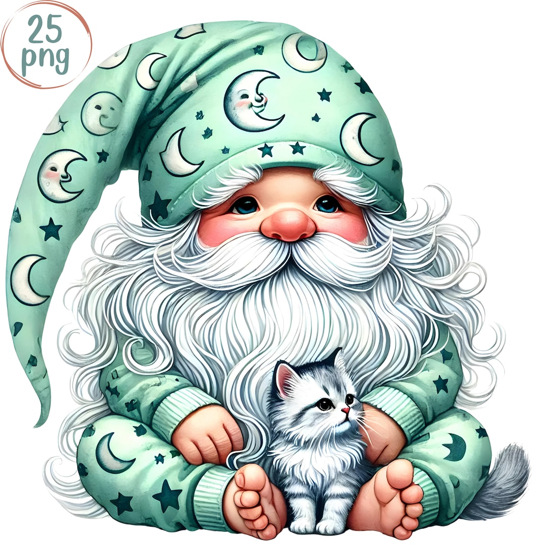 Watercolor Green Pajamas Gnome Clipart Bundle - 25 PNG, Ideal for ...