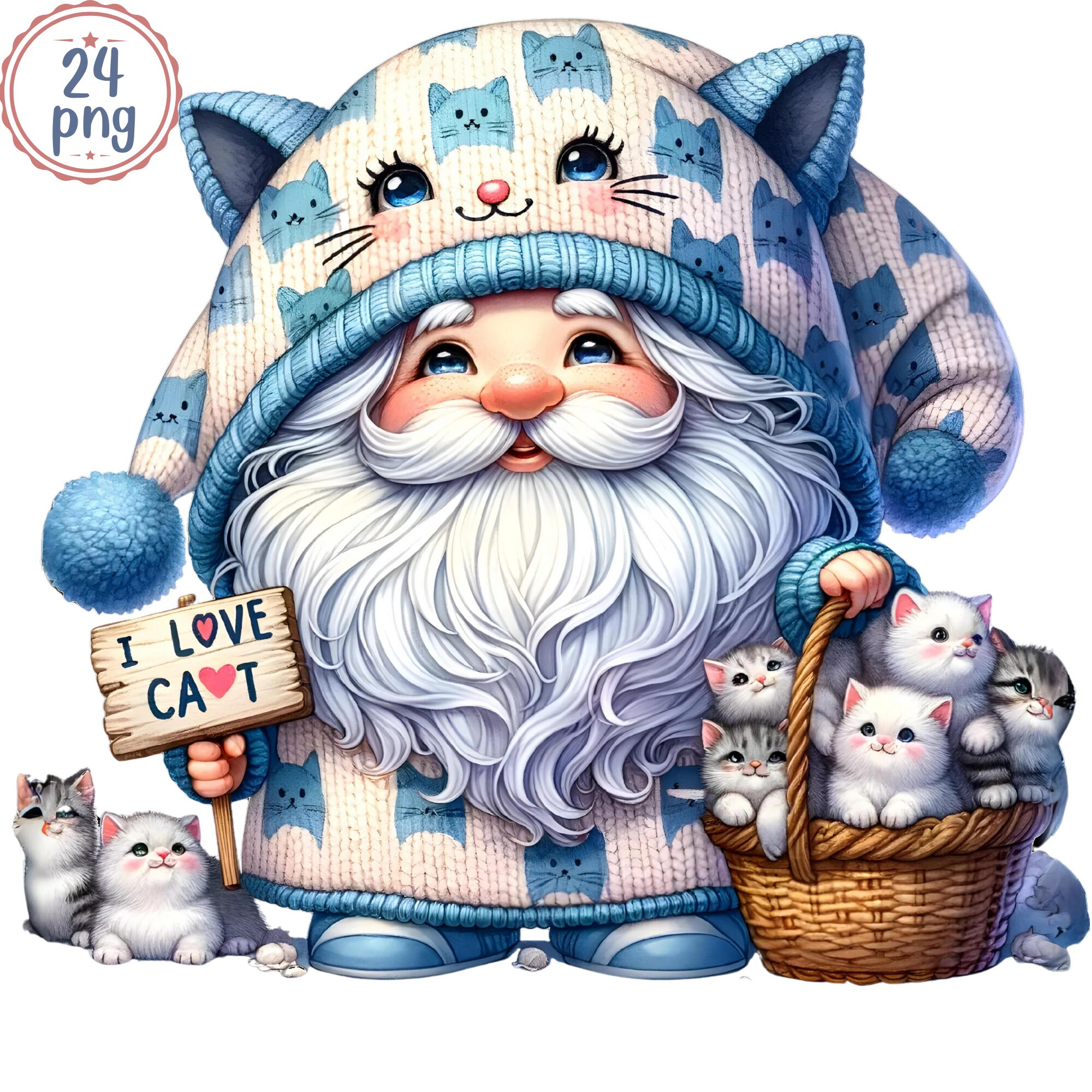 Cat Lover Gnome Watercolor Clipart 24 Pngs Digital Download, Cat Lover ...