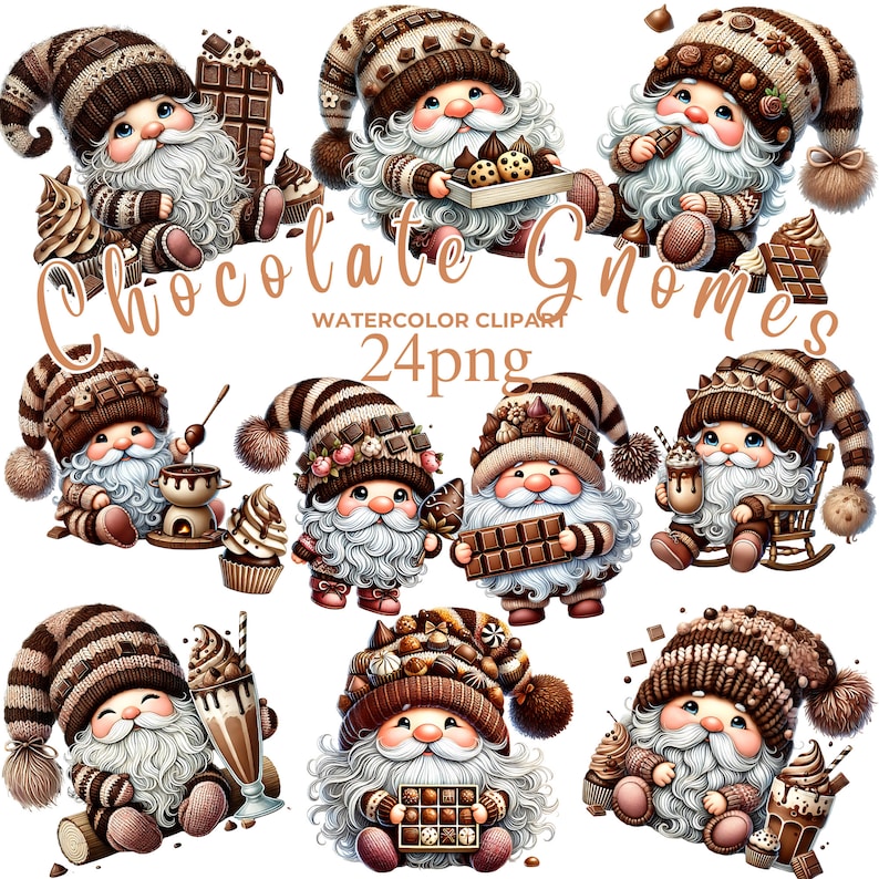 Chocolate Gnomes Watercolor Clipart, Easter Chocolate Gnome, Candy ...