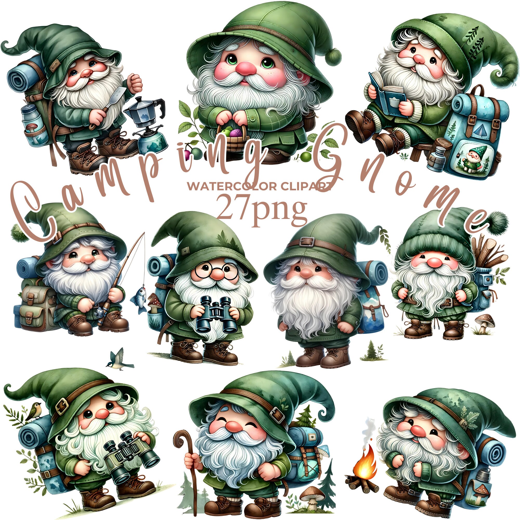 Watercolor Camping Gnome Clipart Bundle Png, Fall Gnomes, Camp Fire ...