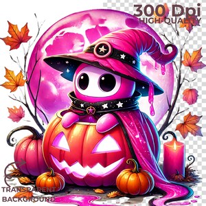 Pink Halloween Clipart – Spooky Watercolor Ghost & Pumpkins (digital ...