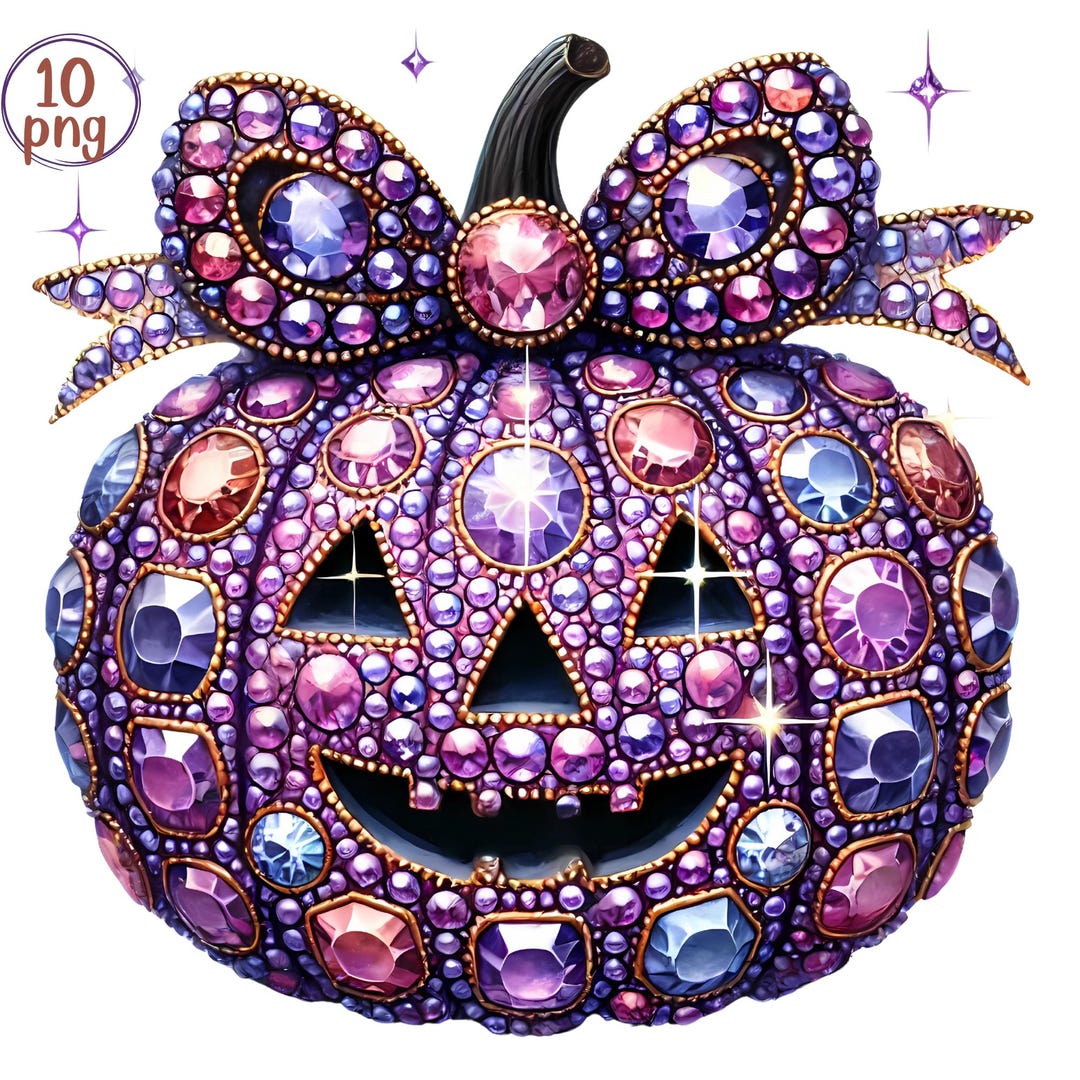Sparkling Halloween Pumpkin Clipart | Glam Jack-o'-lanterns With Bows ...