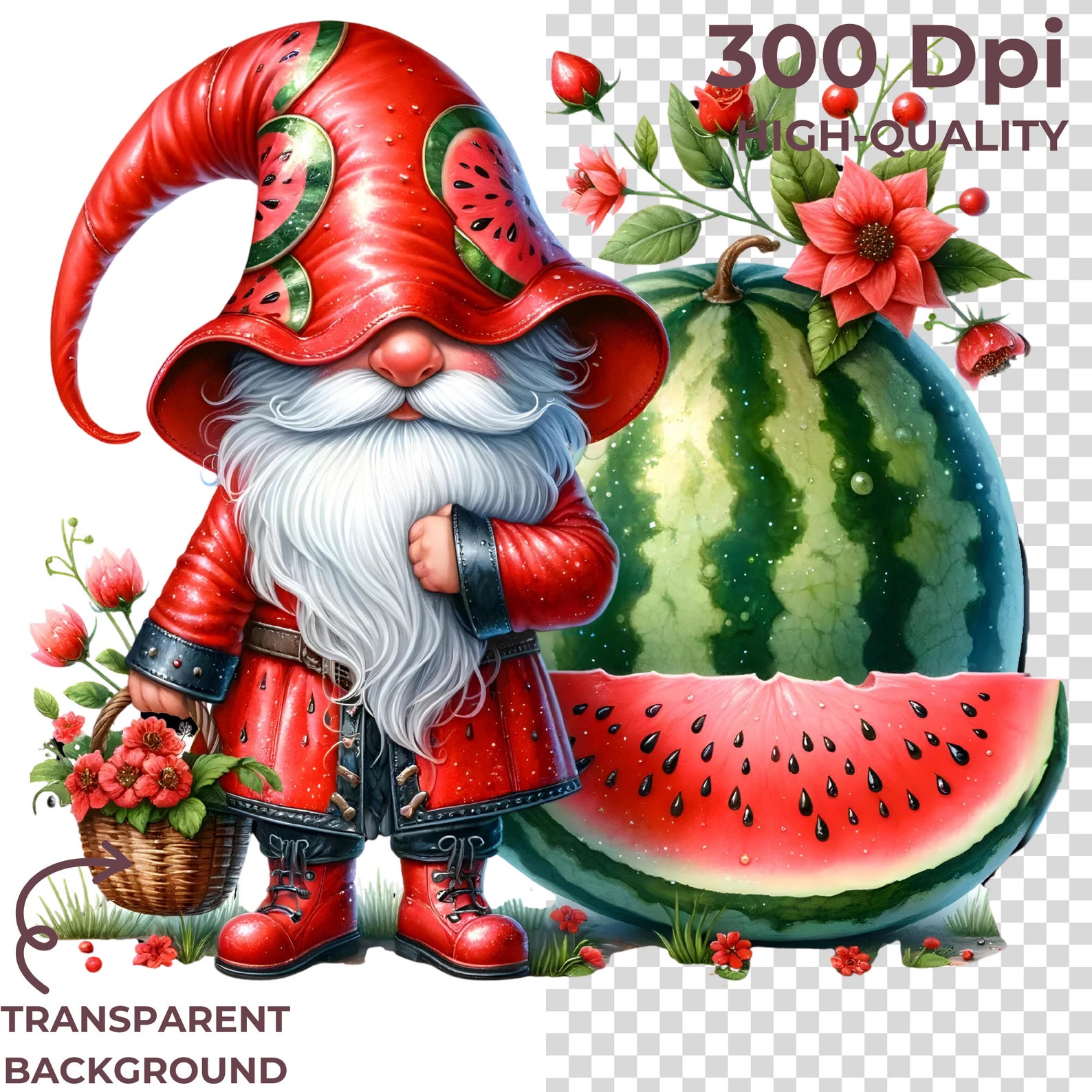 Watermelon Gnomes Clipart Png, Watermelon Png, Fruits Summer Garden ...