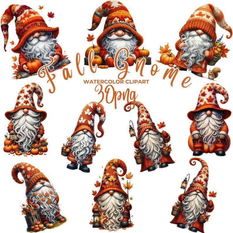 Fall Gnome Clipart, Gnome Clipart Bundle 30 Png, Autumn Gnome Png ...
