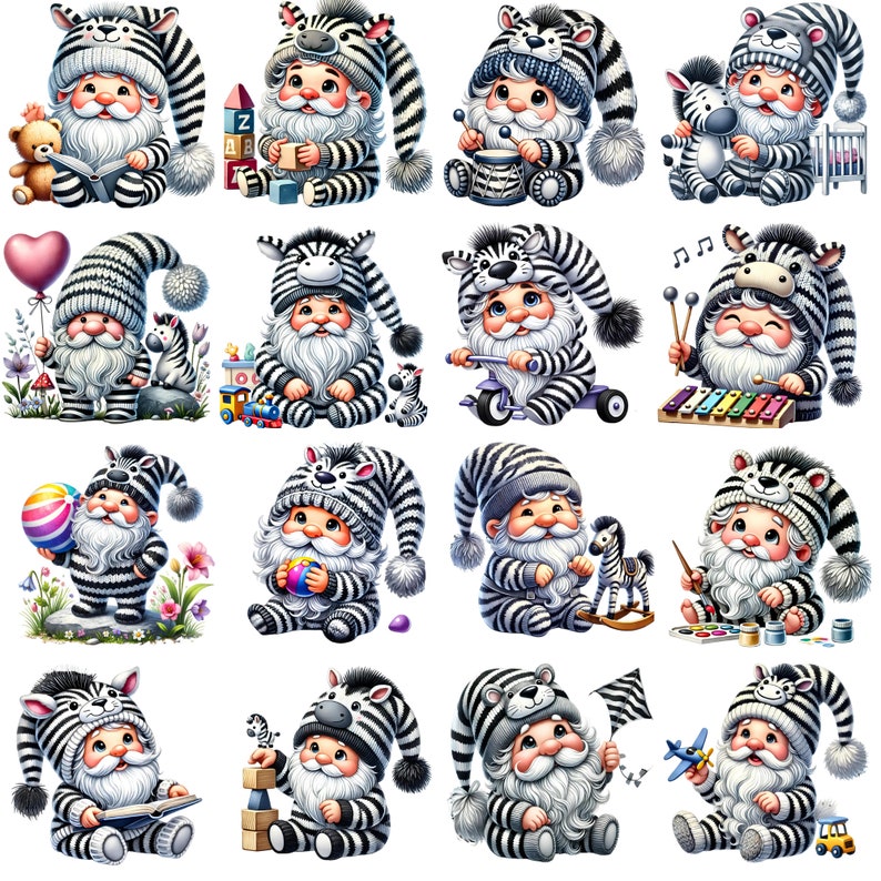 Zebra Gnome Watercolor Clipart Set, Safari Nursery Decor (digital ...