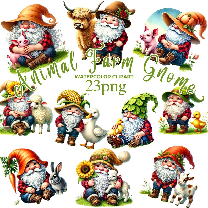 Watercolor Farm Gnome Clipart | Country Animals Pngs (digital Download ...