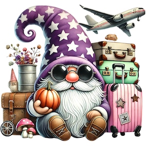 Travel Gnome Watercolor Clipart Set | 24 PNG Files | High-quality 300 ...