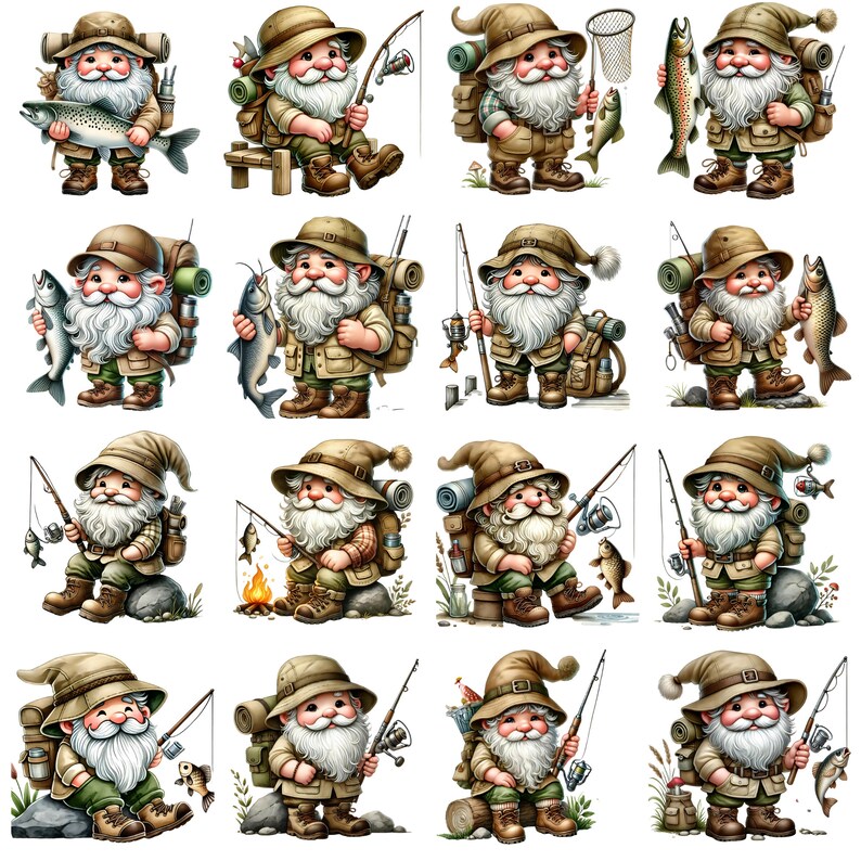 Watercolor Fishing Gnome Clipart, Fisherman PNG (digital Download) - Etsy