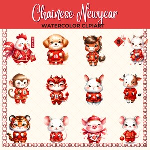 Lunar New Year Festive Animals Collection - Digital Download, Chinese ...