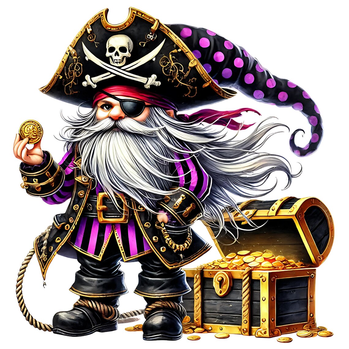 Pirate Captain Gnome Watercolor Clipart – 24 PNG Files (digital ...