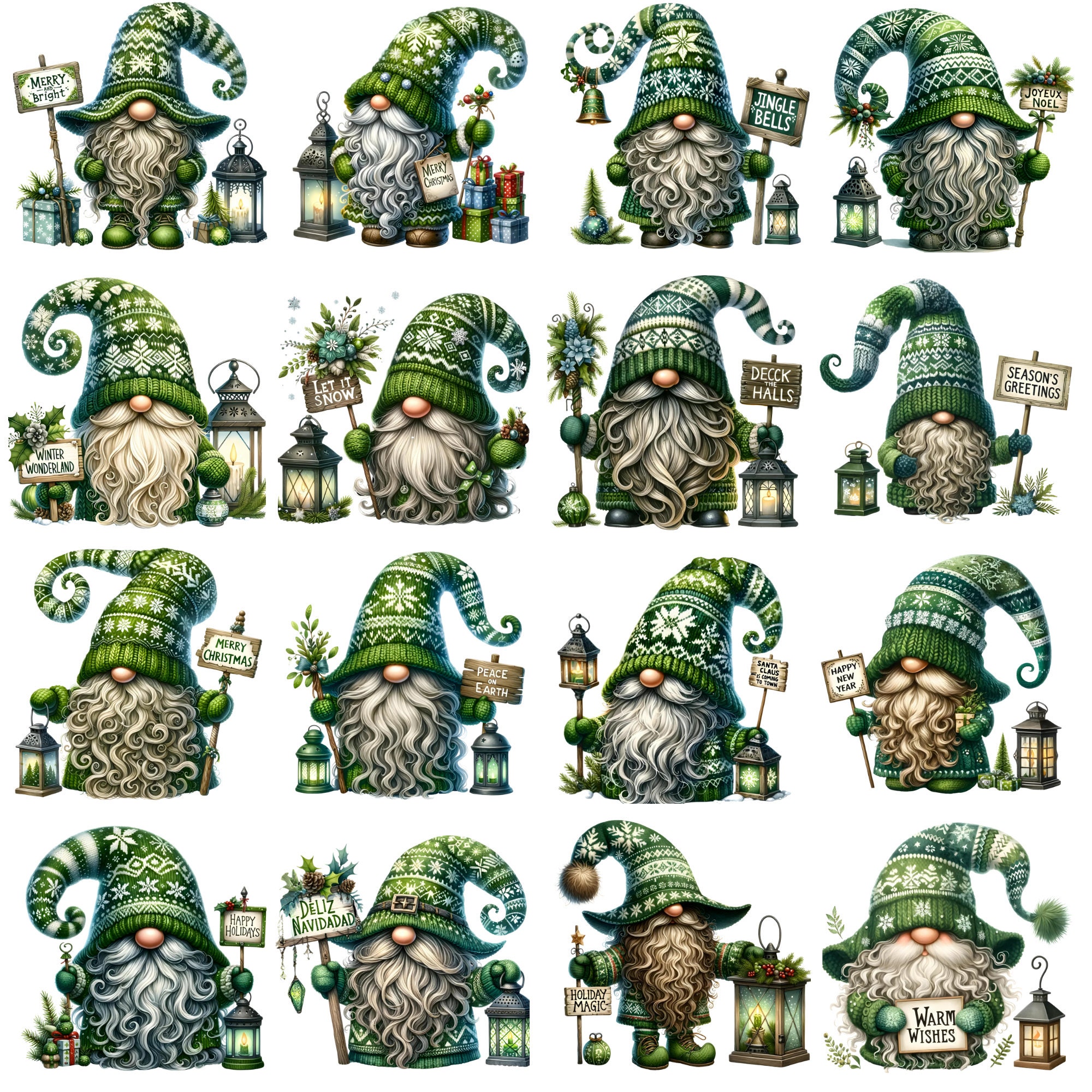 Christmas Gnome Watercolor Clipart Set, Christmas Clipart, Gnome ...