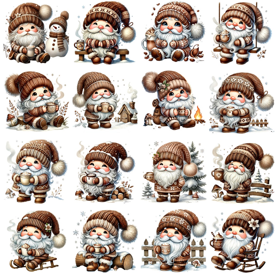 Watercolor Hot Cocoa Gnome Clipart Bundle Png, Cute Gnomes Clipart ...