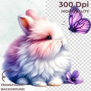 Bunny and Butterfly Clipart Bundle, 24 PNG Spring Designs, Watercolor ...