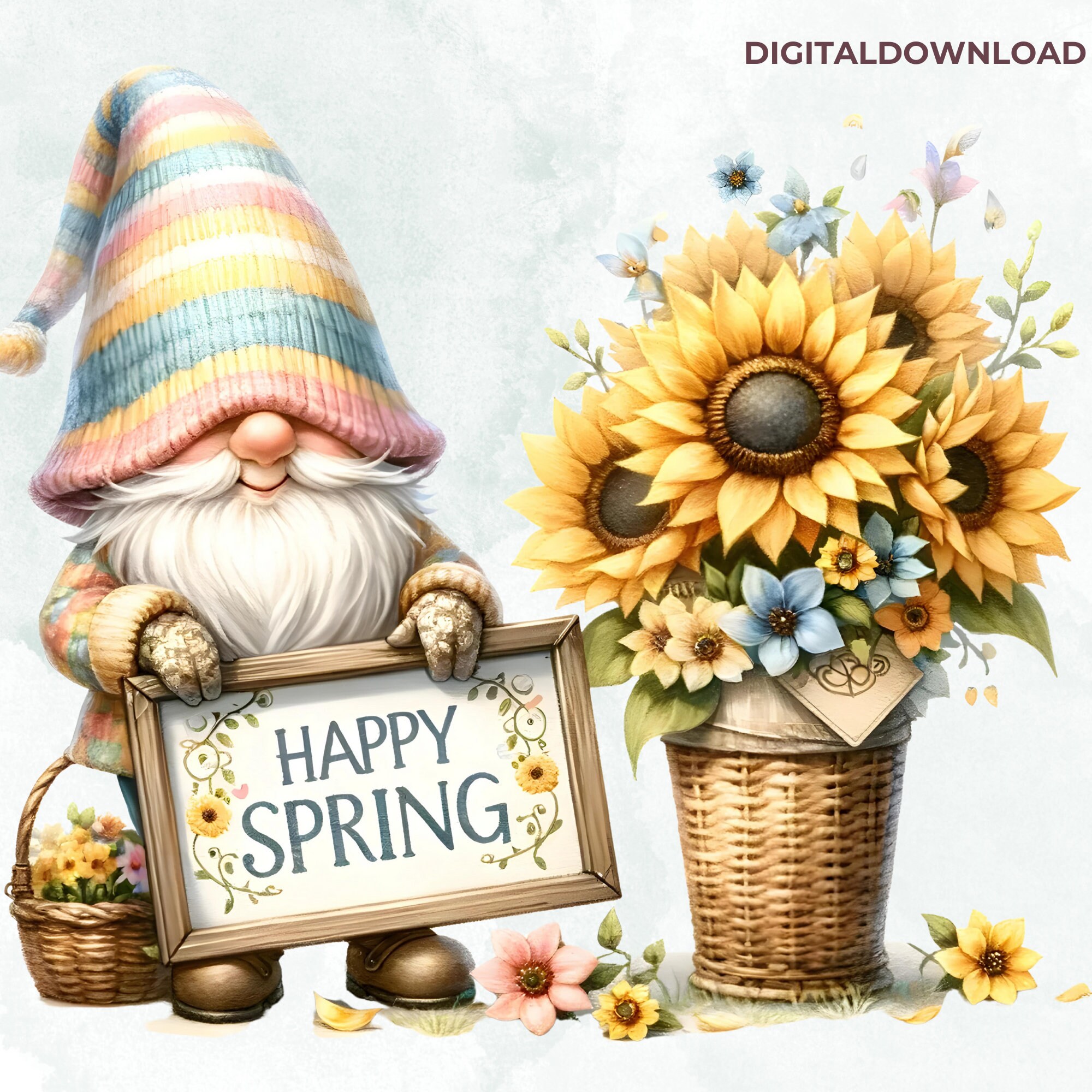 Sunflower Gnome Clipart, Bundle Png, Garden Clipart, Spring Gnome Png ...
