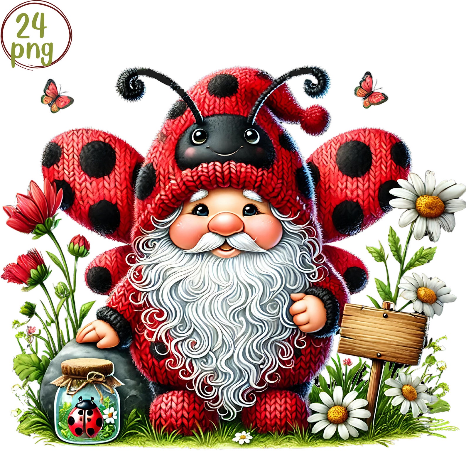 Ladybug Gnome Clipart | Watercolor Spring Pngs (digital Download) - Etsy