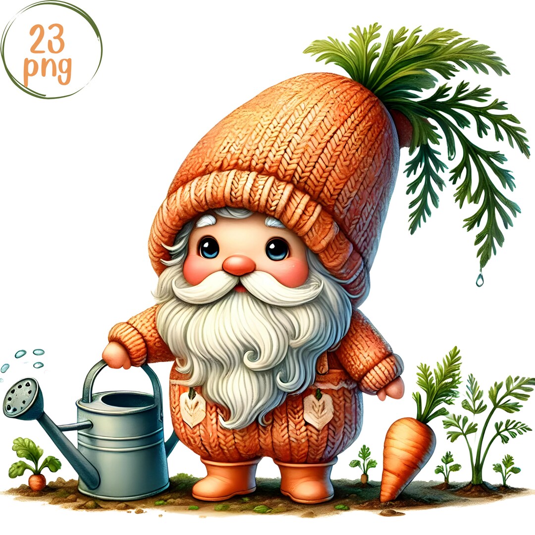 Cute Gnome Carrot ,watercolor Clipart ,farmer , Gnomes Sublimation ...