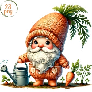Cute Gnome Carrot ,watercolor Clipart ,farmer , Gnomes Sublimation ...