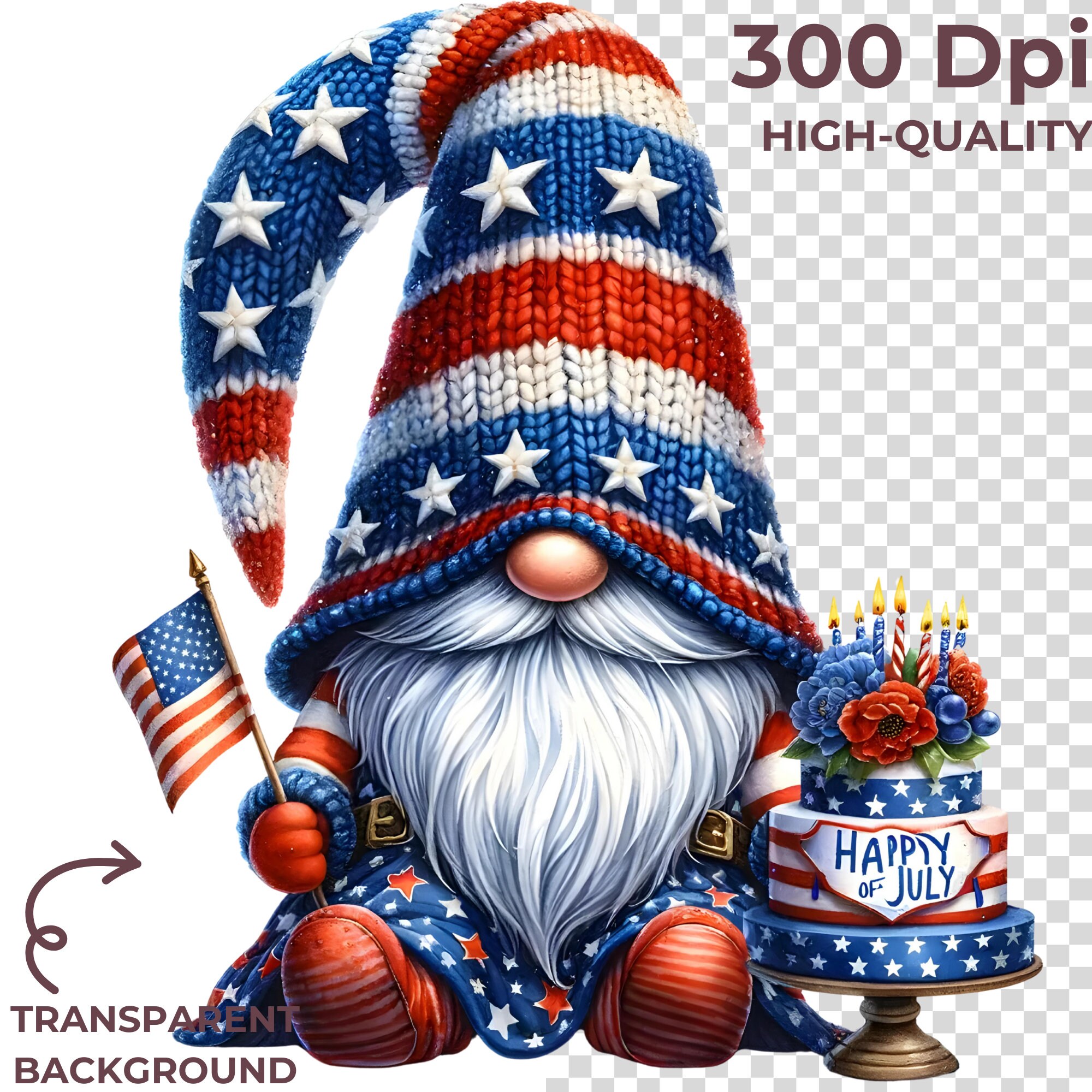 Patriotic Gnome Clipart Bundle. 40 PNG, American Pride, 4th of July PNG ...