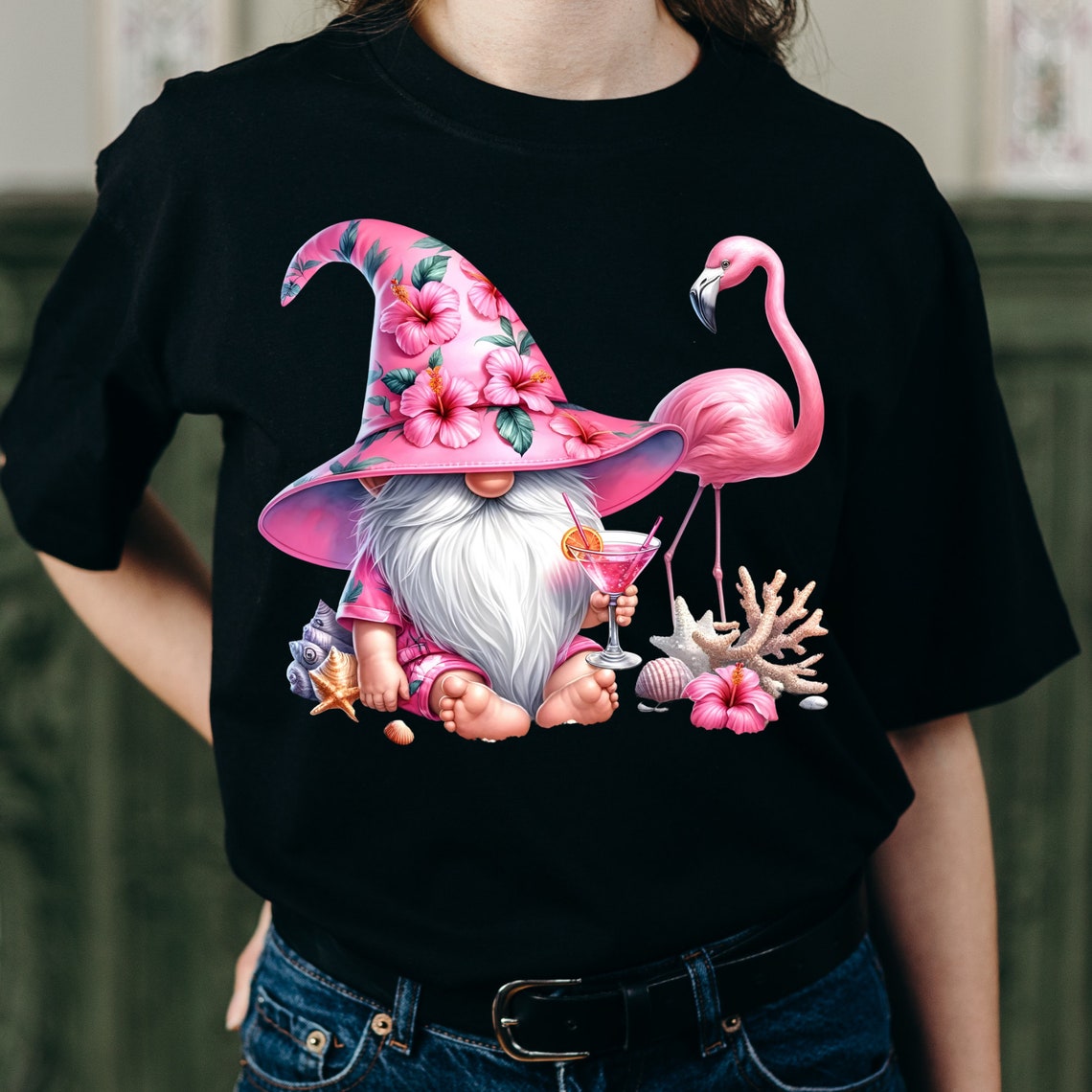 Pink Flamingo Gnome Watercolor Clipart, Tropical PNG Images (digital ...